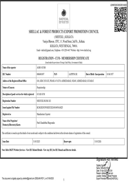 Agro Gums Certificates - Agro Gums
